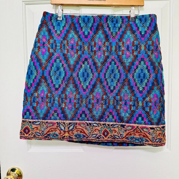 FARM Rio | Skirts | Farm Rio Tapestry Scarf Quilted Blue Mini Pencil ...